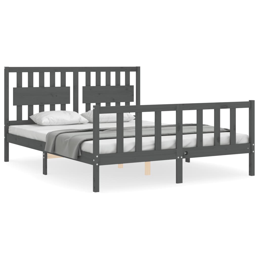 Lit double，Lit adulte，Cadre de lit avec tête de lit gris King Size bois ...