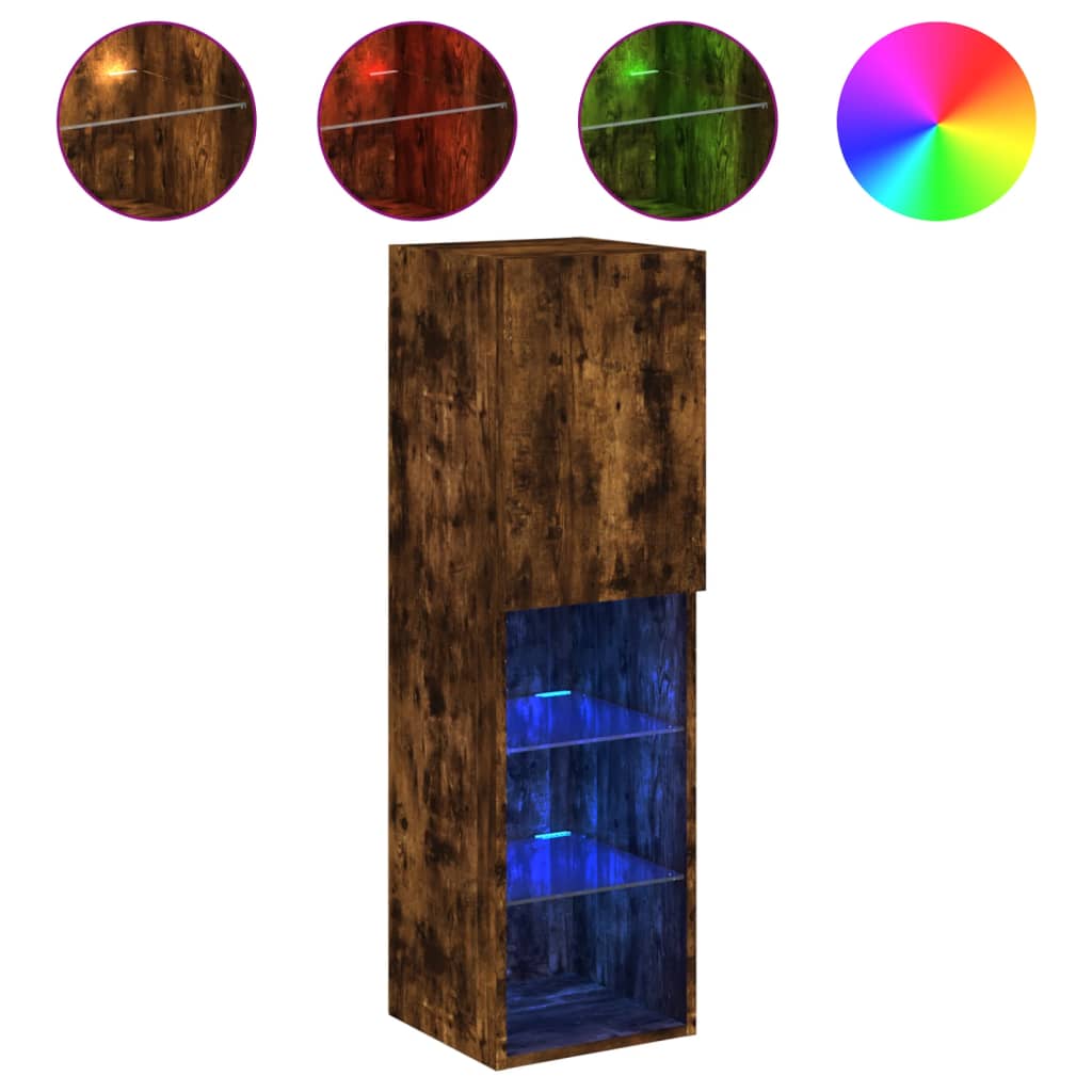 Mueble para TV | Mueble de salón con luces LED roble ahumado 30 ...