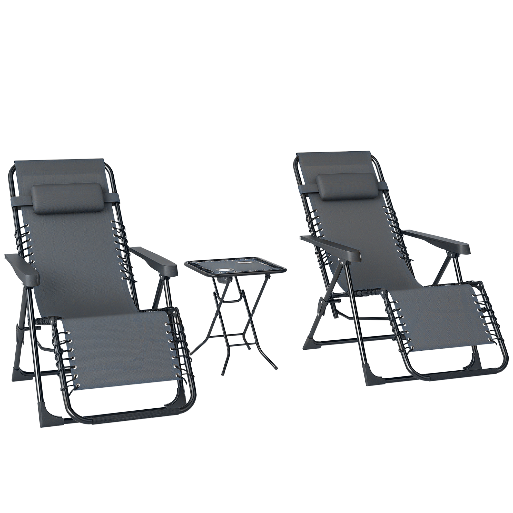 Lot de 2 chaise longue pliable et inclinable avec table d'appoint ...