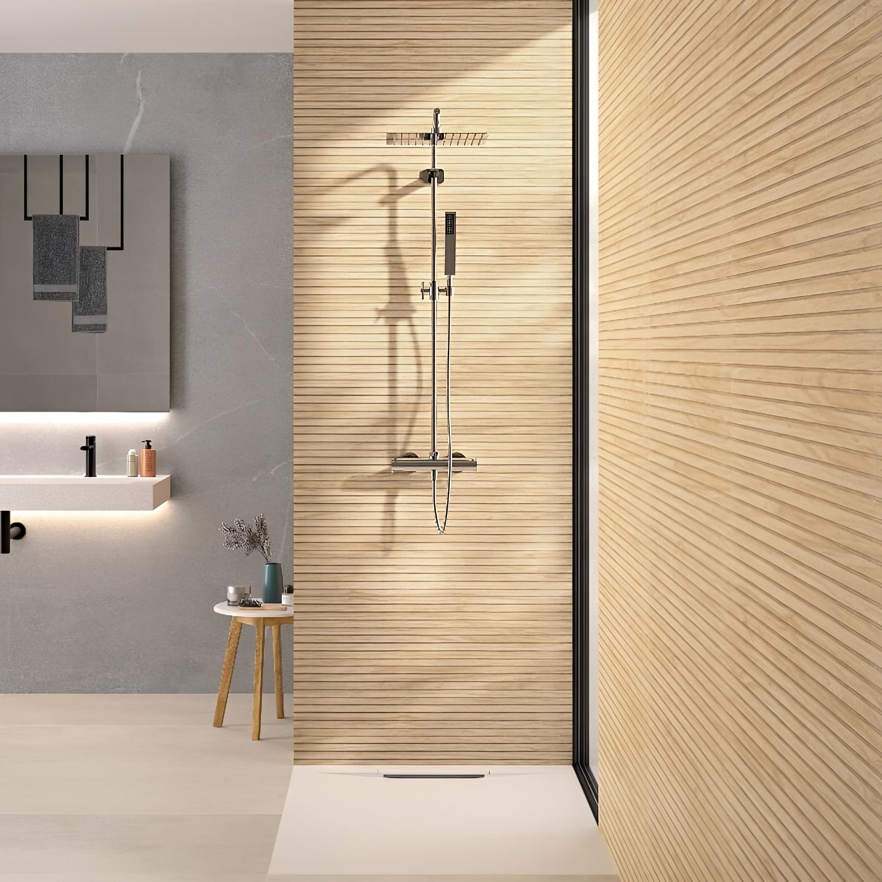 Panneau de douche kinewall design 100x250 cm teck horizon | Leroy Merlin
