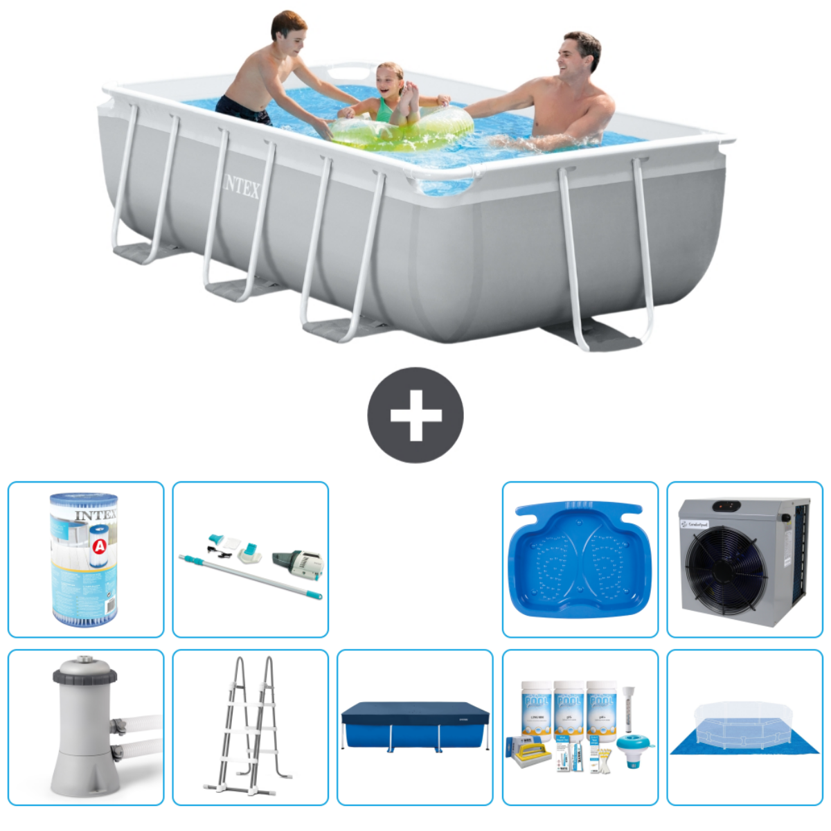 Paquete de piscina - INTEX - Rectángulo - 300x175x80 cm + Accesorios ...