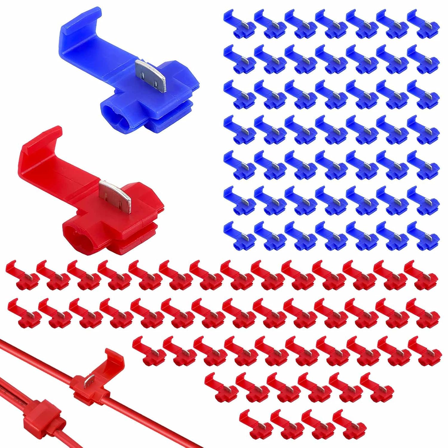 100 Pièces Connecteurs de Dérivation Rapides (Rouge et Bleu ...