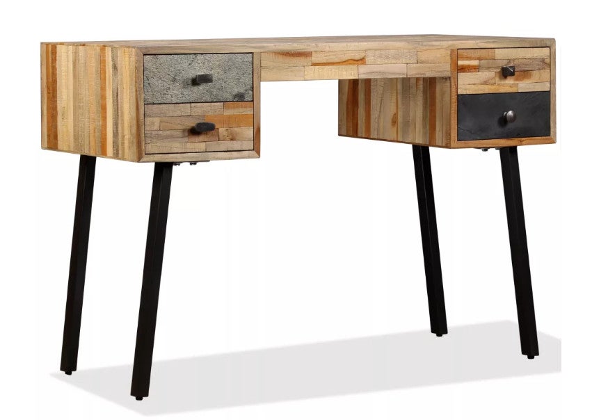 Bureau 4 tiroirs teck massif recyclé et pieds métal noir Voust | Leroy ...