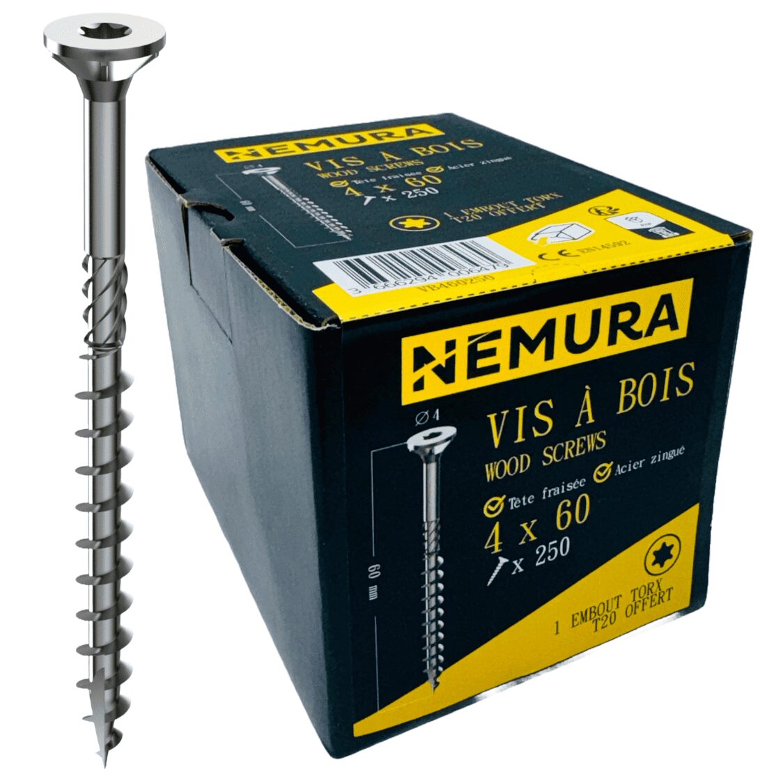 Viti per legno Torx 4 x 60 mm - 250 pezi - Acciaio zincato a testa ...