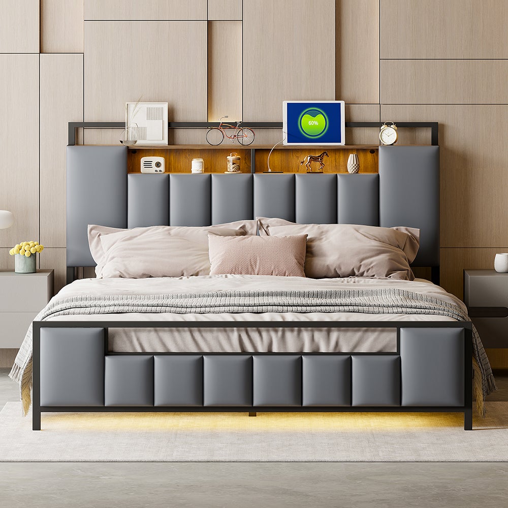 Lit Adulte lit double 160x200 cm avec lumière LED cadre de lit en fer ...