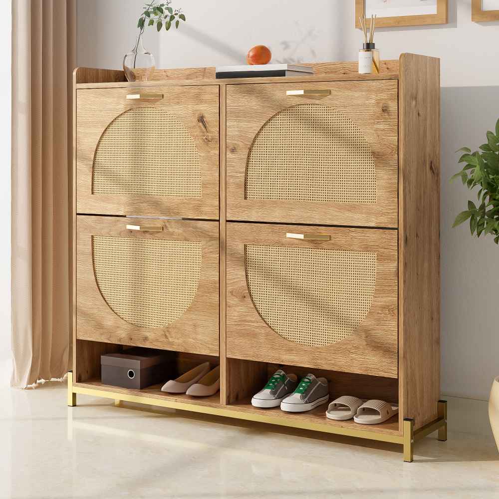 Mueble zapatero compacto vertical de madera con base metálica ...