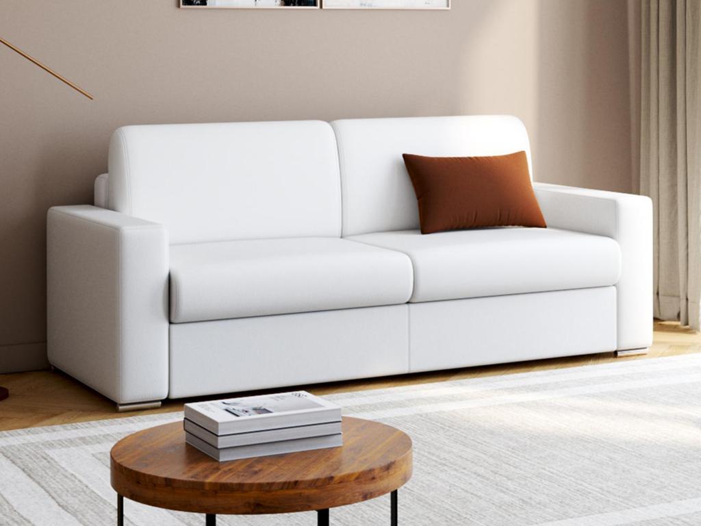 Sofá cama de 4 plazas tipo italiano de piel sintética CALITO - Blanco ...