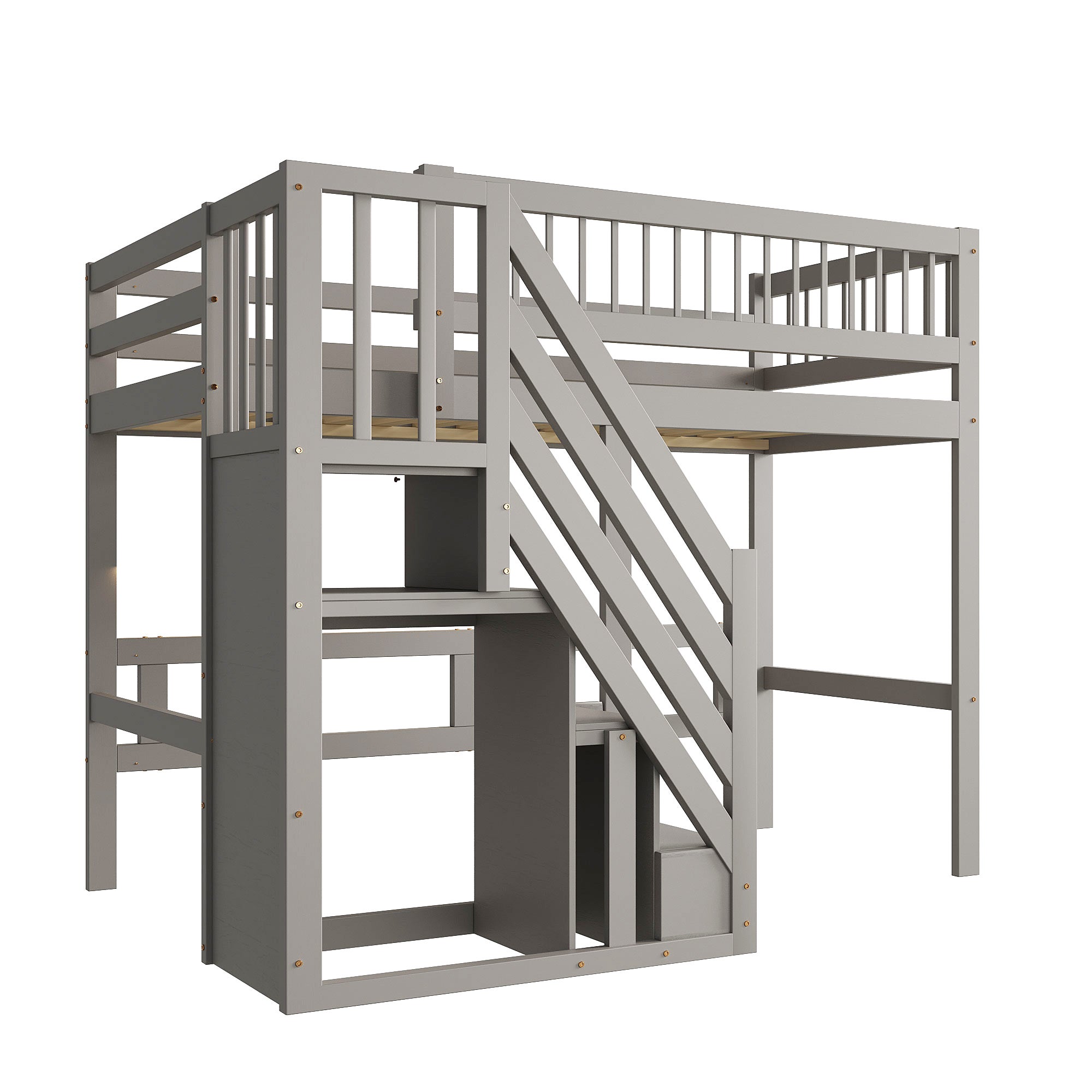 Lit en bois massif 90 x 200, avec escalier et rangement, lit enfant ...