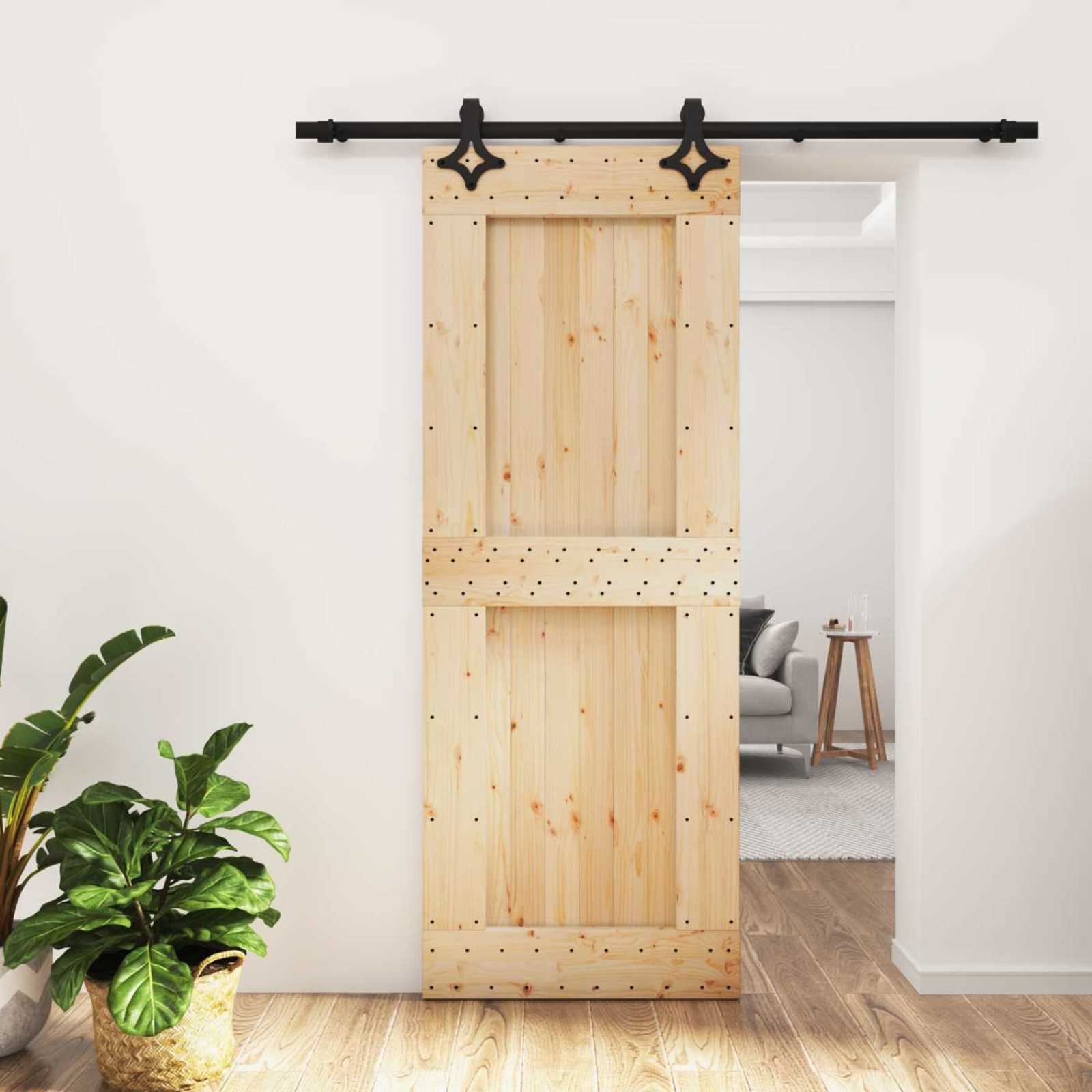 Porte coulissante Naturel et noir 80 x 210 cm | Leroy Merlin