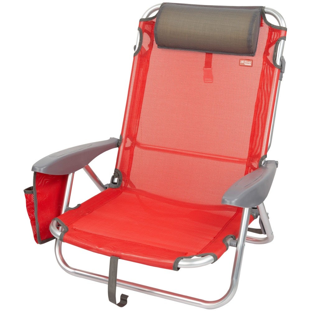 Silla de playa plegable reclinable con cojín rojo Aktive | Leroy Merlin