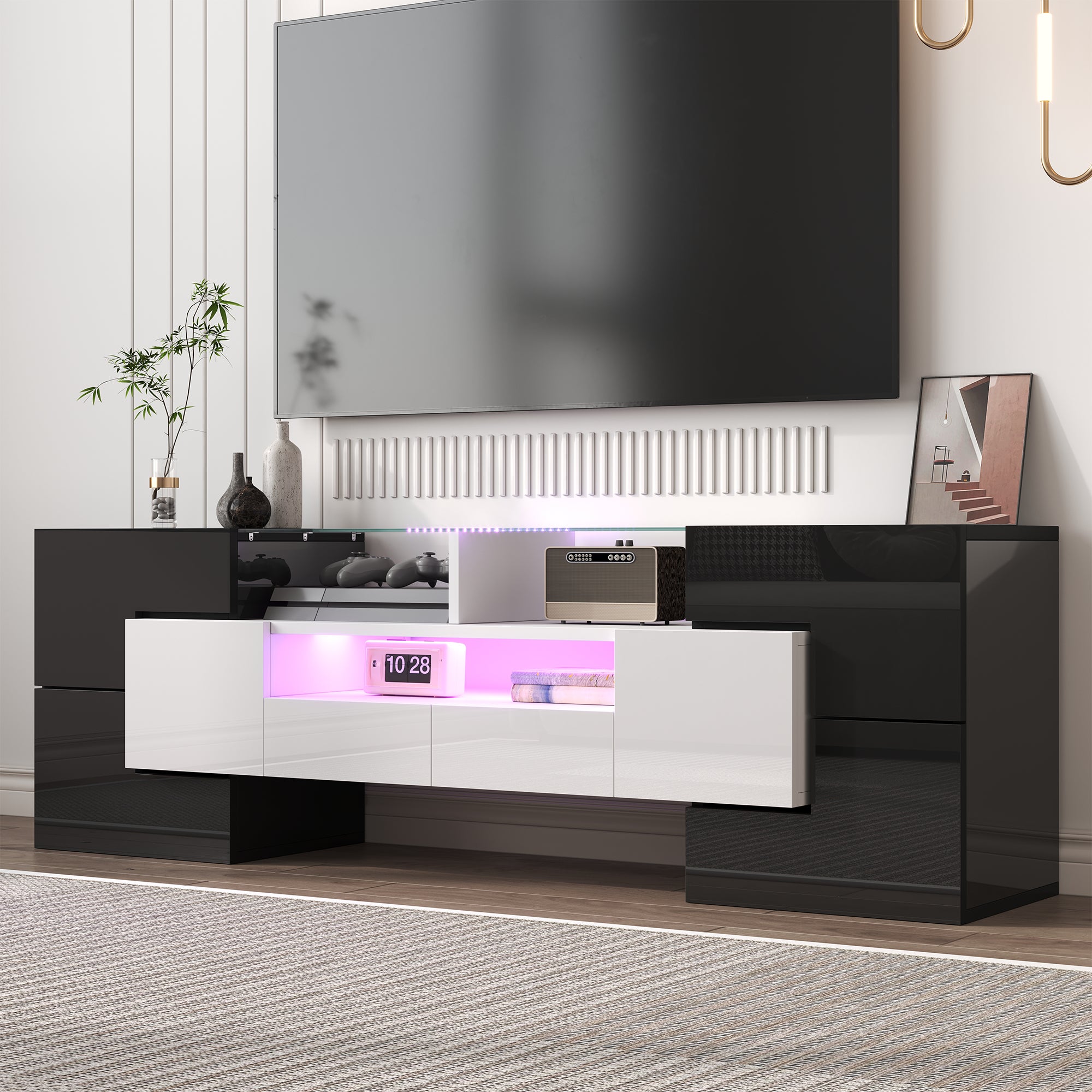 Mueble para TV 145x30x51 cm - con iluminación LED - 4 puertas - 2 ...