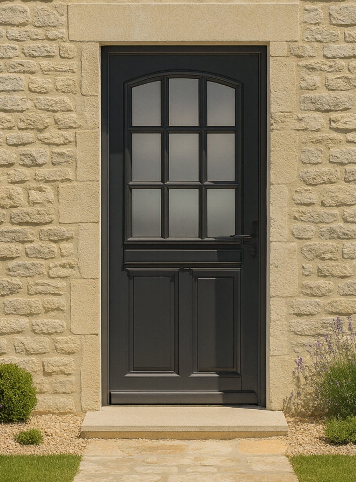 Puerta de entrada de madera con cristal Alicia gris antracita, H.215 x ...