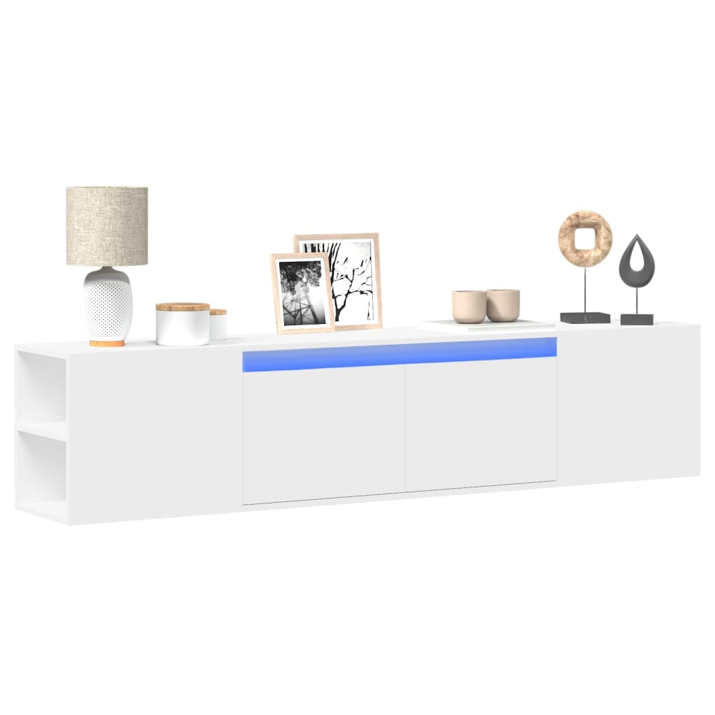 Mueble de TV de pared con iluminación LED blanca, 180x31x39,5 cm ...