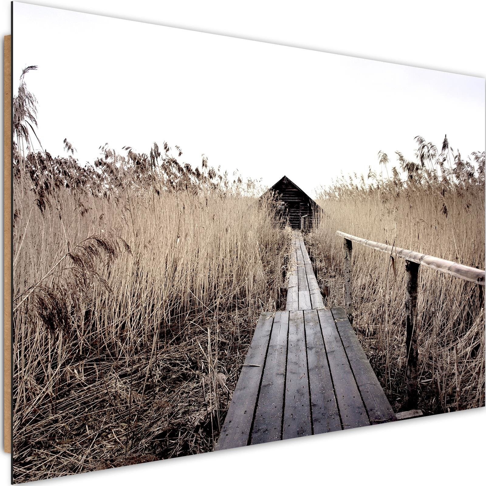 Tableau bois vieux pont dans les hautes roseaux - 120 x 80 cm | Leroy ...