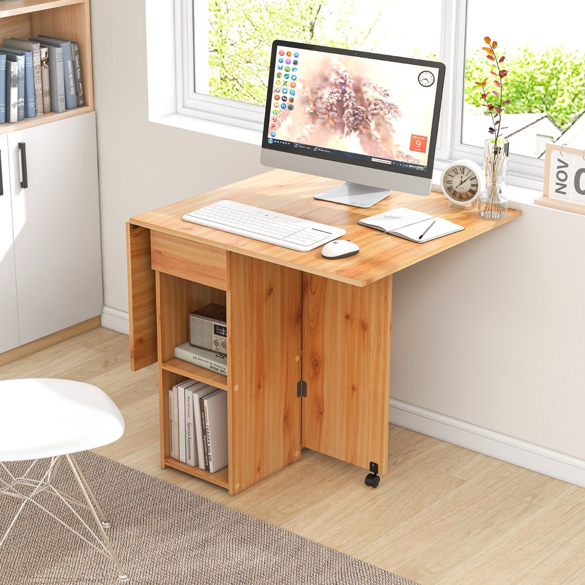 Table d’Appoint Pliante 2 Roulettes Console Abattants Petits Espaces ...