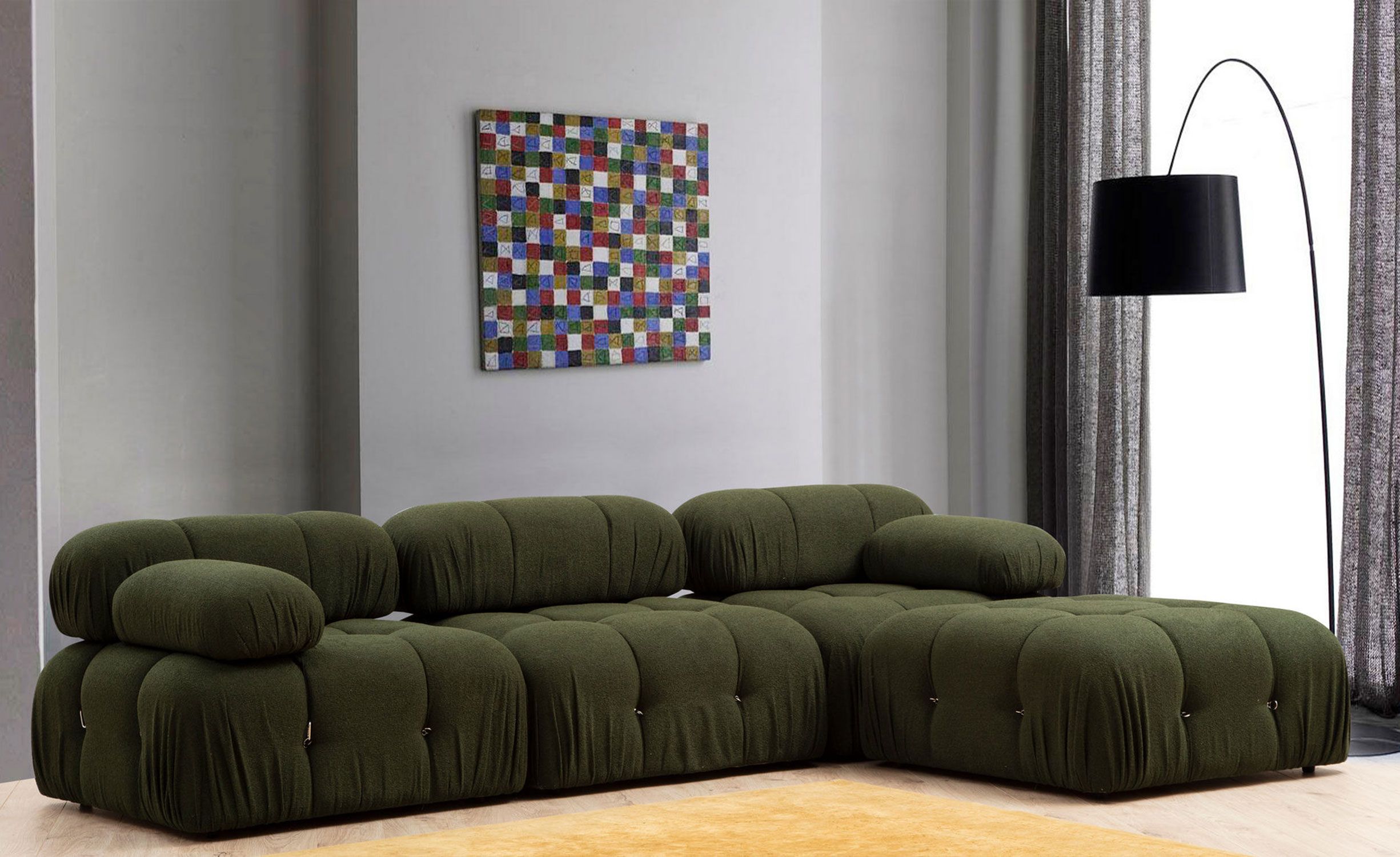 Canapé d'angle modulable et transformable Nourhane Tissu Vert | Leroy ...