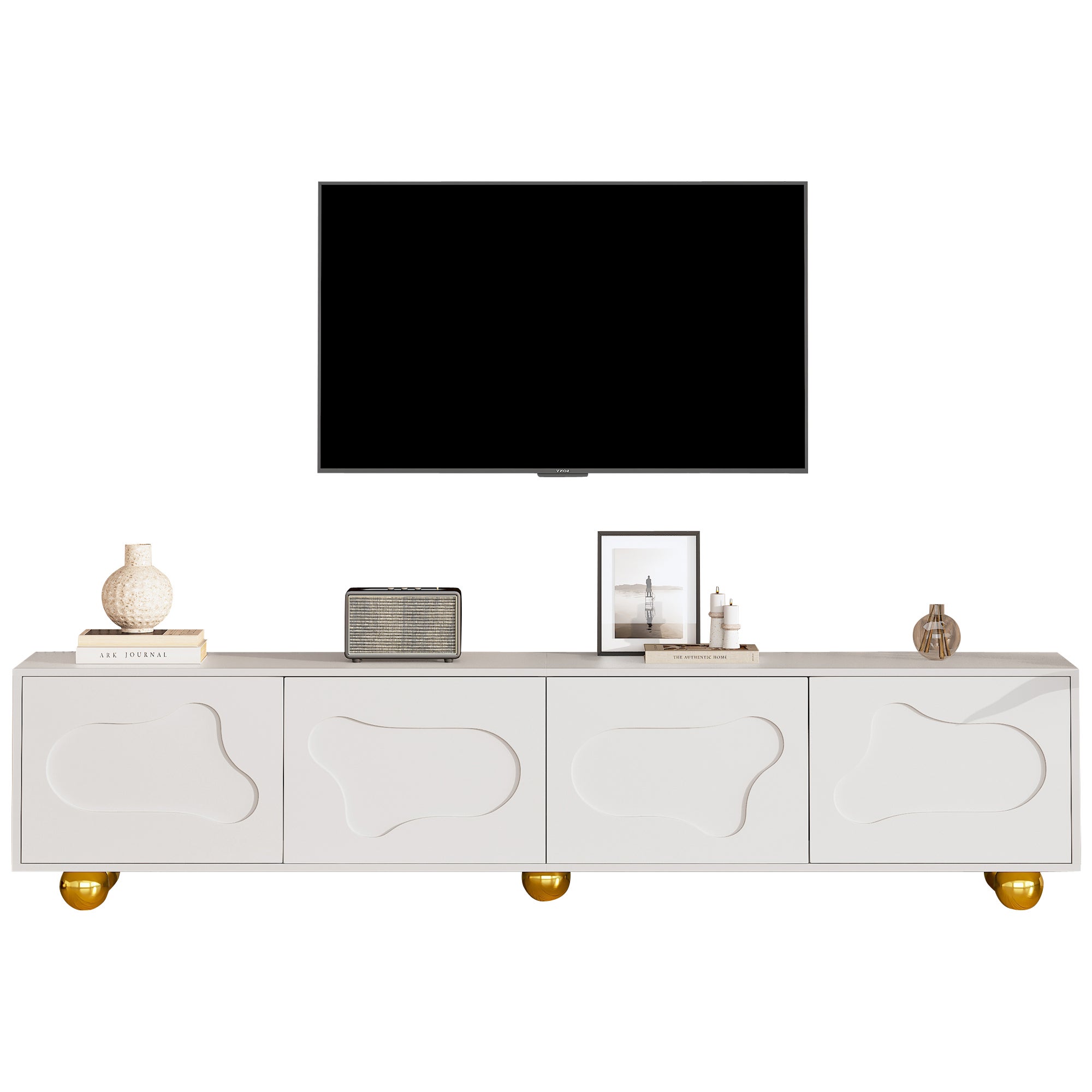 Meuble TV 180x40x45cm avec 2 caissons, design nuage, 5 pieds, capacité ...