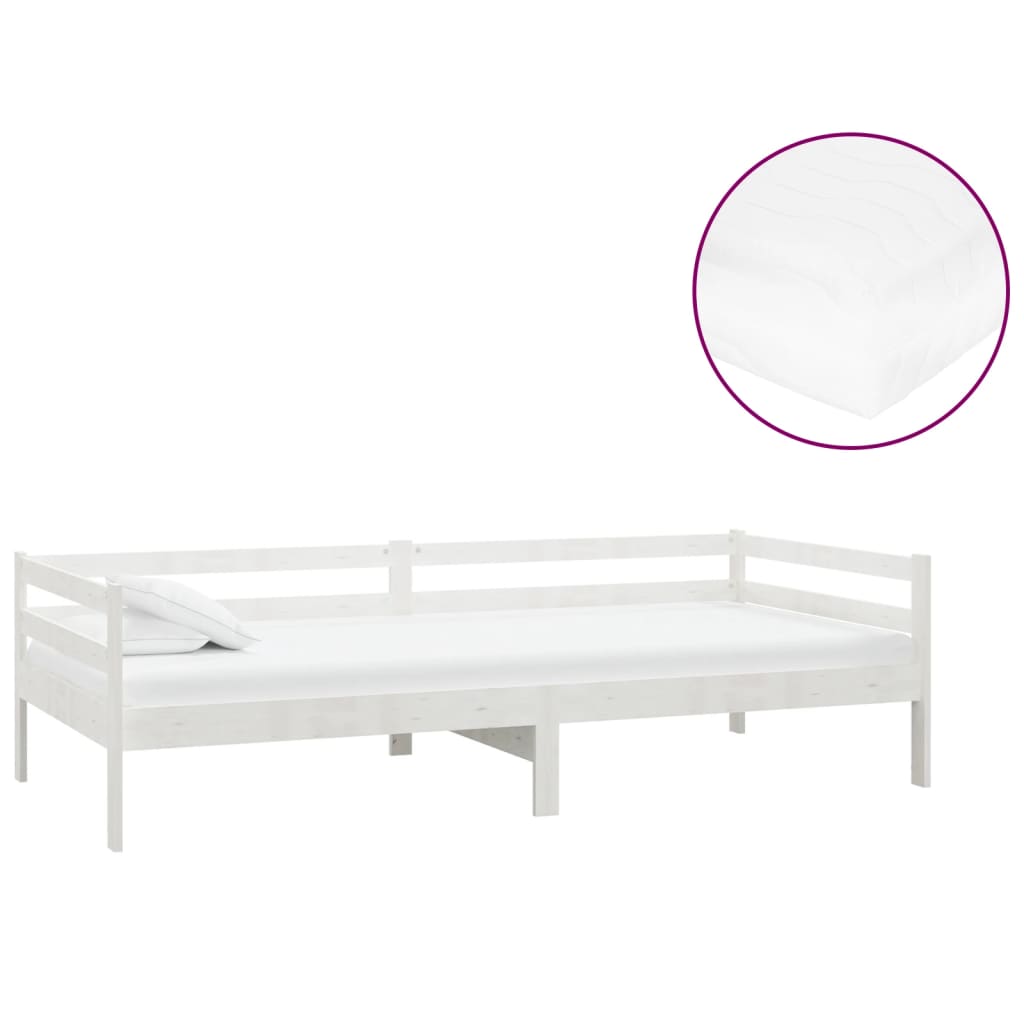 Lit simple | Lit de repos avec matelas 90x200 cm Blanc Bois de pin ...