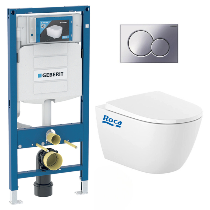 Pack WC Bati Geberit Duofix UP320 + cuvette Roca sans bride + abattant ...