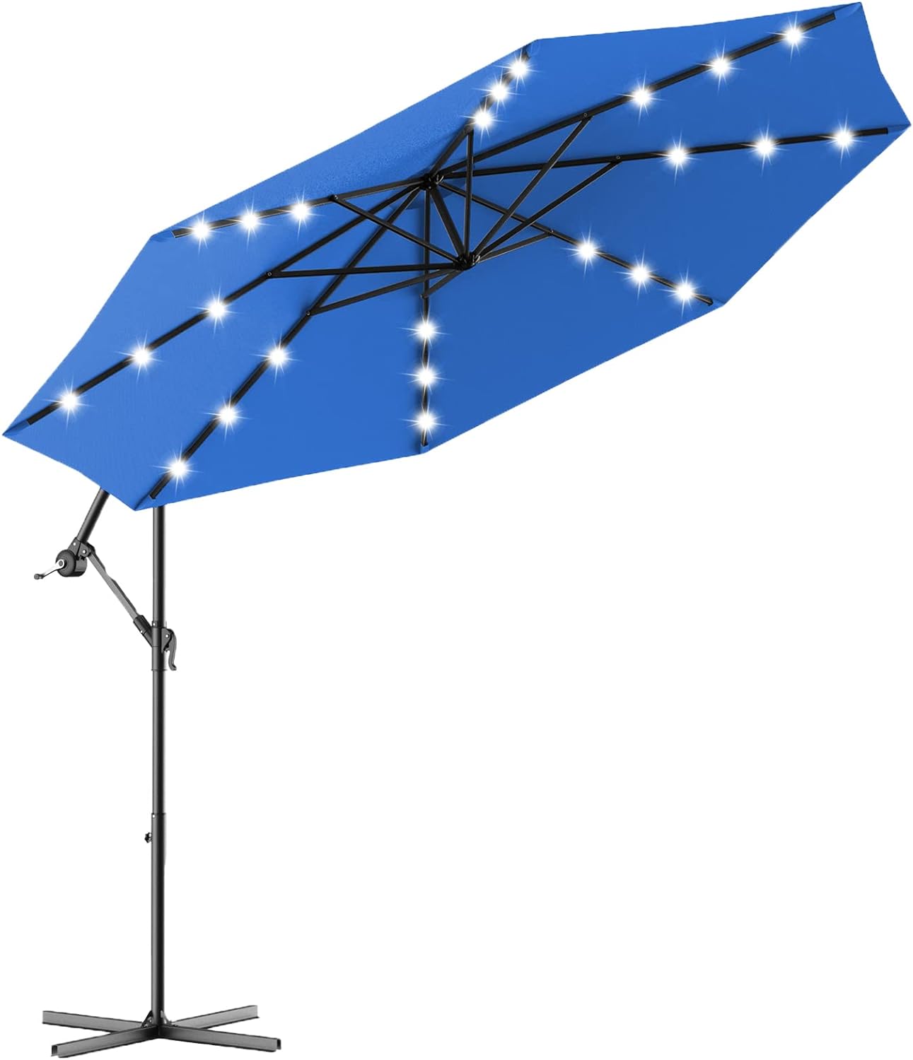 Sombrilla Φ300cm con Lámpara Solar LED y Base en Cruz, Sombrilla de ...