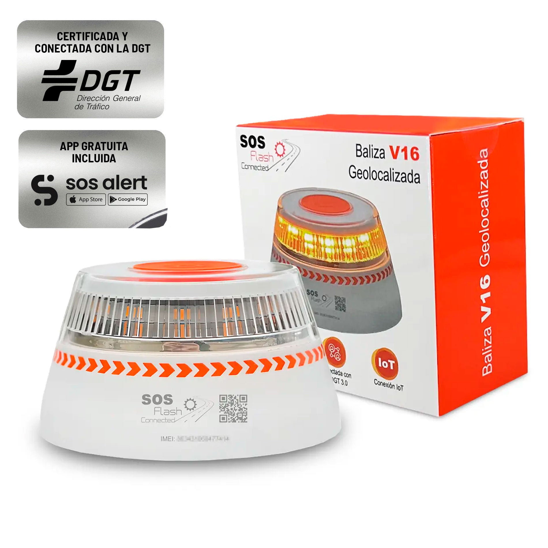 SOS FLASH Luz de Emergencia V16 Conectada IoT Certificada DGT con ...