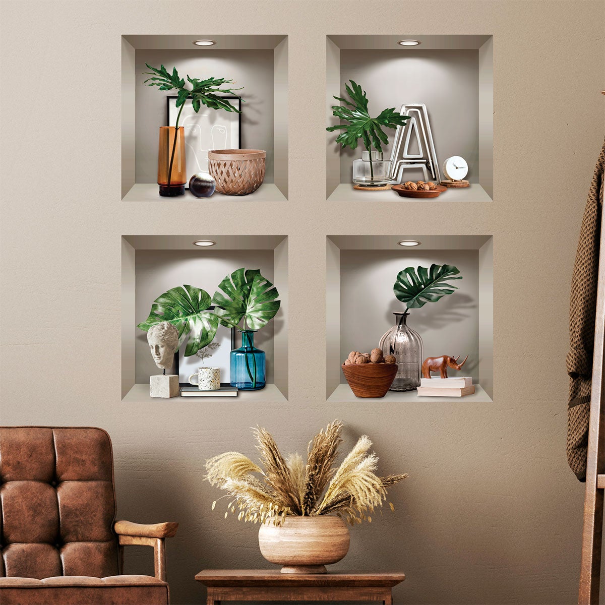 Vinilo efecto 3D plantas y objetos de diseño - adhesivo de pared ...