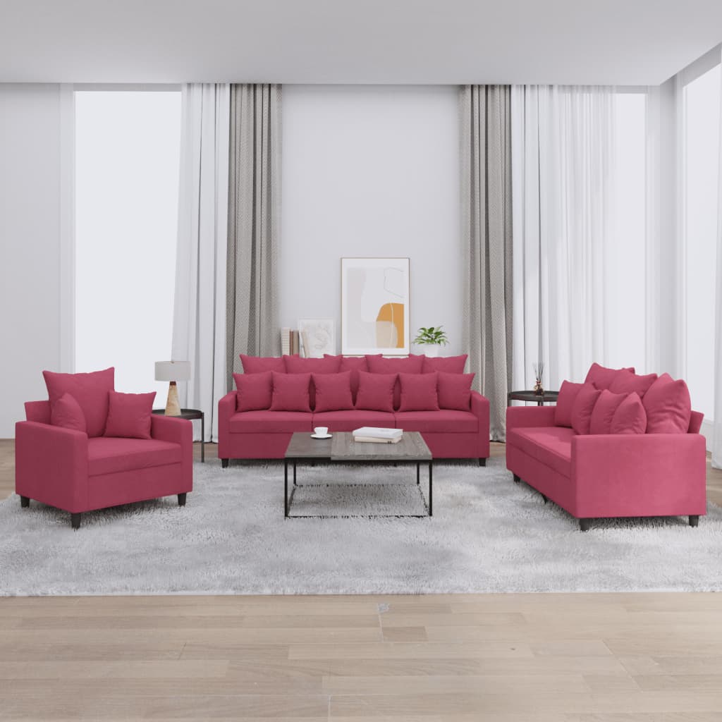 Ensemble de canapés 3 pcs，Sofa pour Salon，Banquette avec coussins Rouge ...