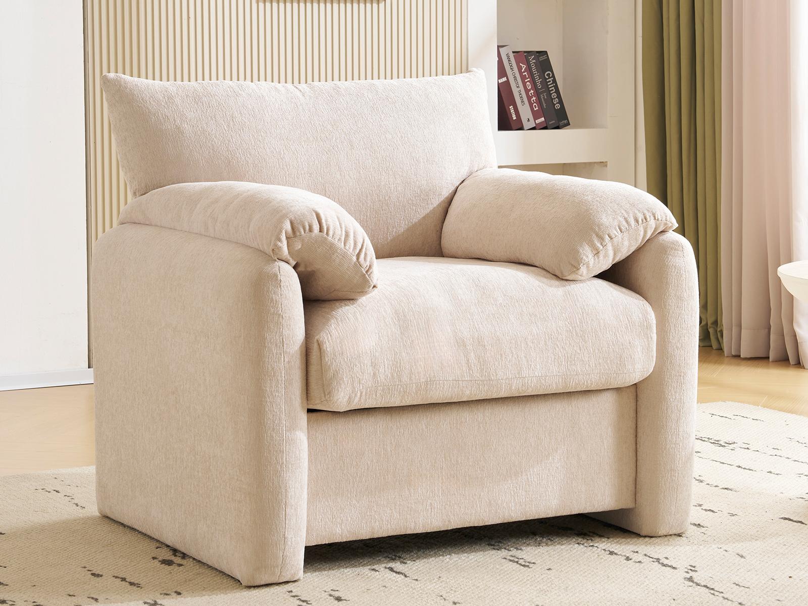 Sillón individual de chenilla - Beige | Leroy Merlin