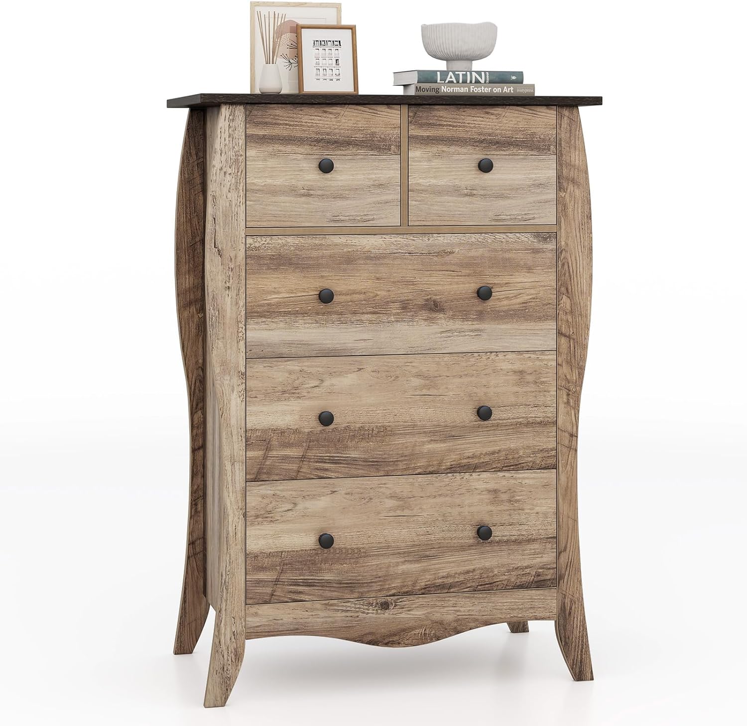 Commode Chambre 5 Tiroirs, Commode en Tissu Pliable, Design Incurvé ...