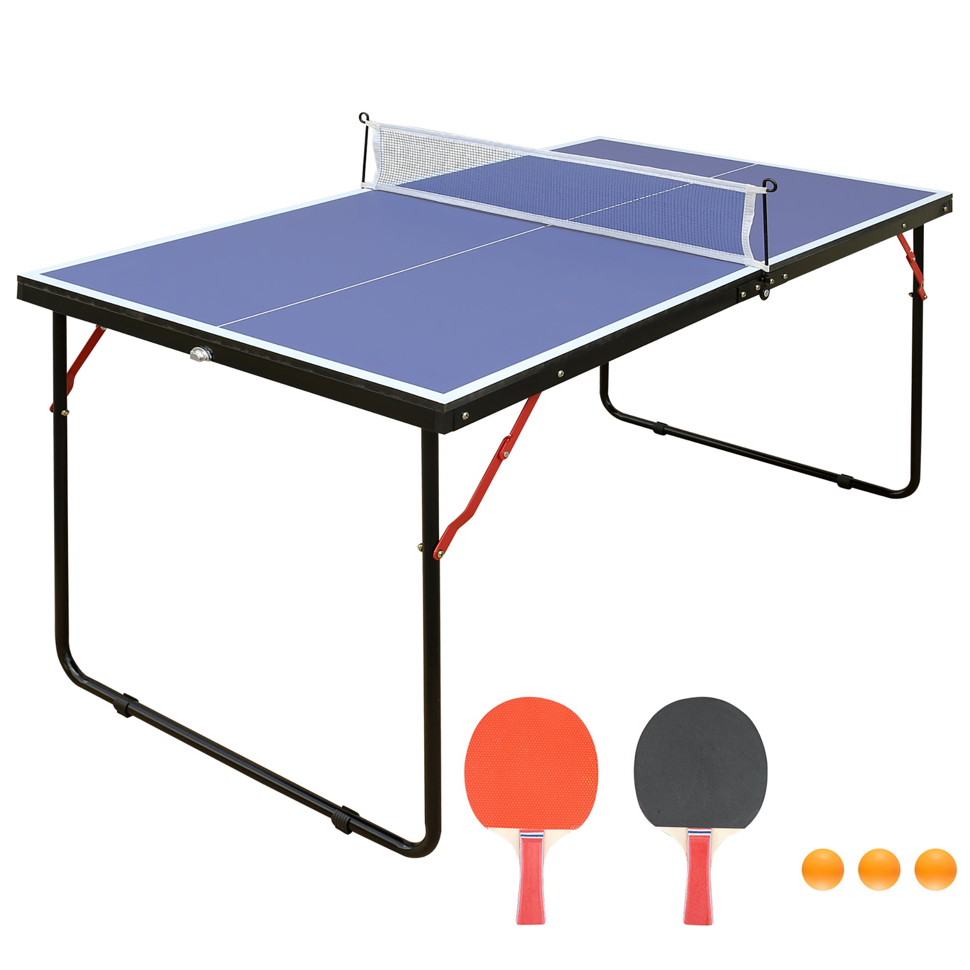 Mesa ping pong azul plegable con red y palas, para interior/exterior ...