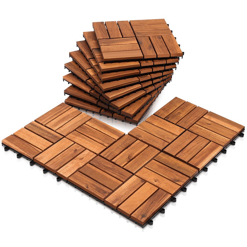 Dalles de terrasse Carreaux de terrasse 22 pcs Acacia Kit tuiles de ...