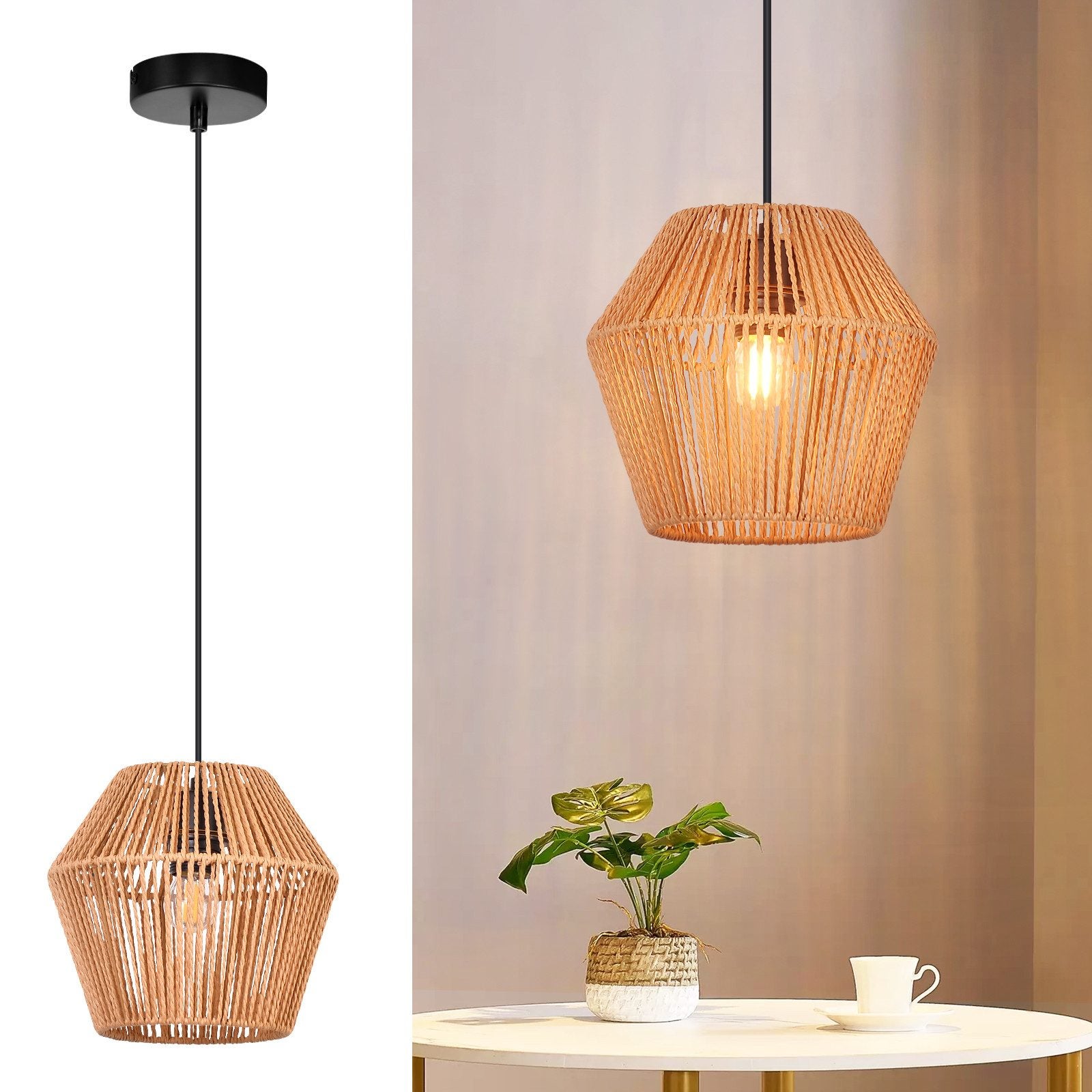 NETTLIFE Lampe à suspension vintage en rotin 150 cm E27 40W | Bricoman ...