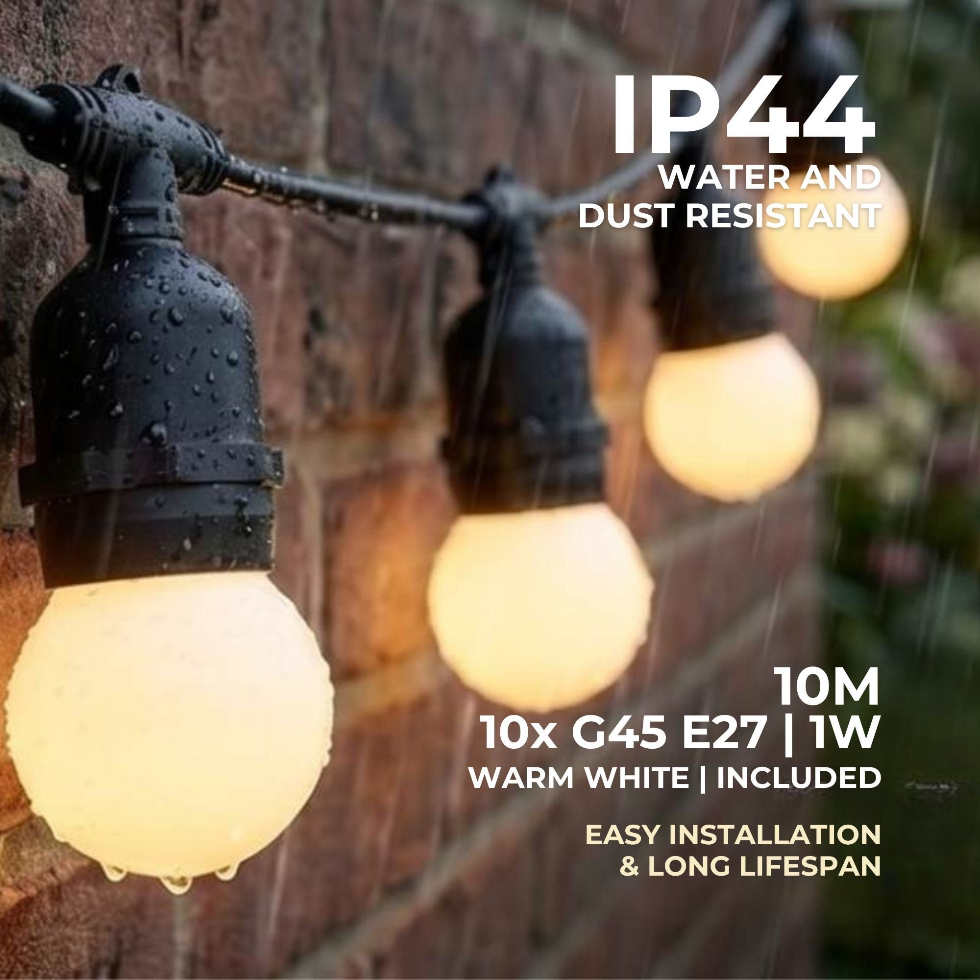 Guirnalda Luces Exterior - 10 Bombillas LED E27 1W - Blanco Cálido - 10 ...