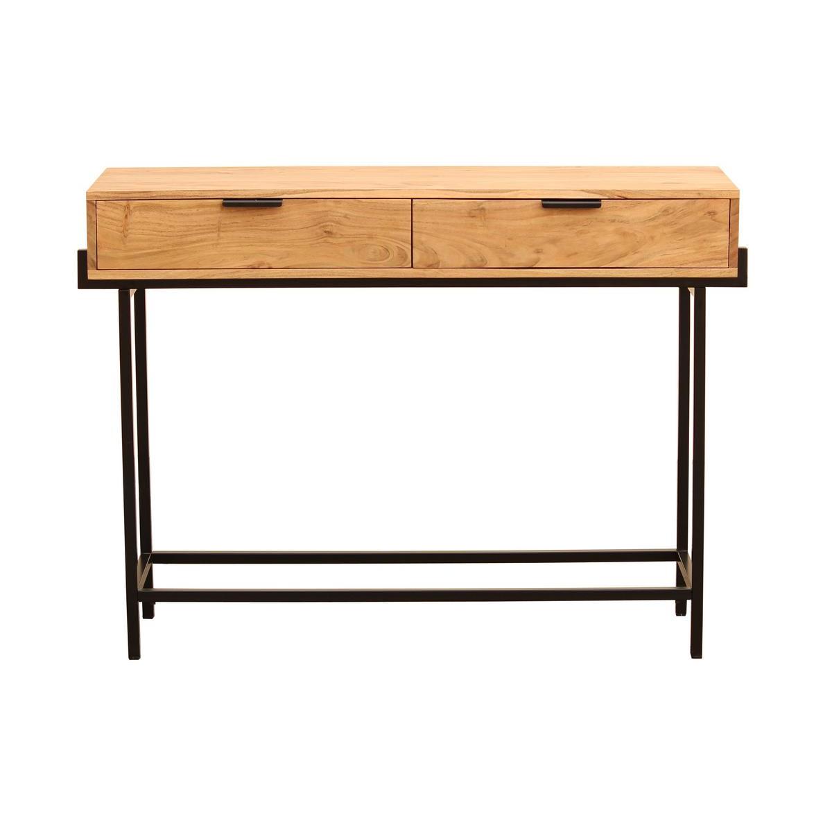 Console avec rangements 2 tiroirs en bois clair massif et métal noir ...