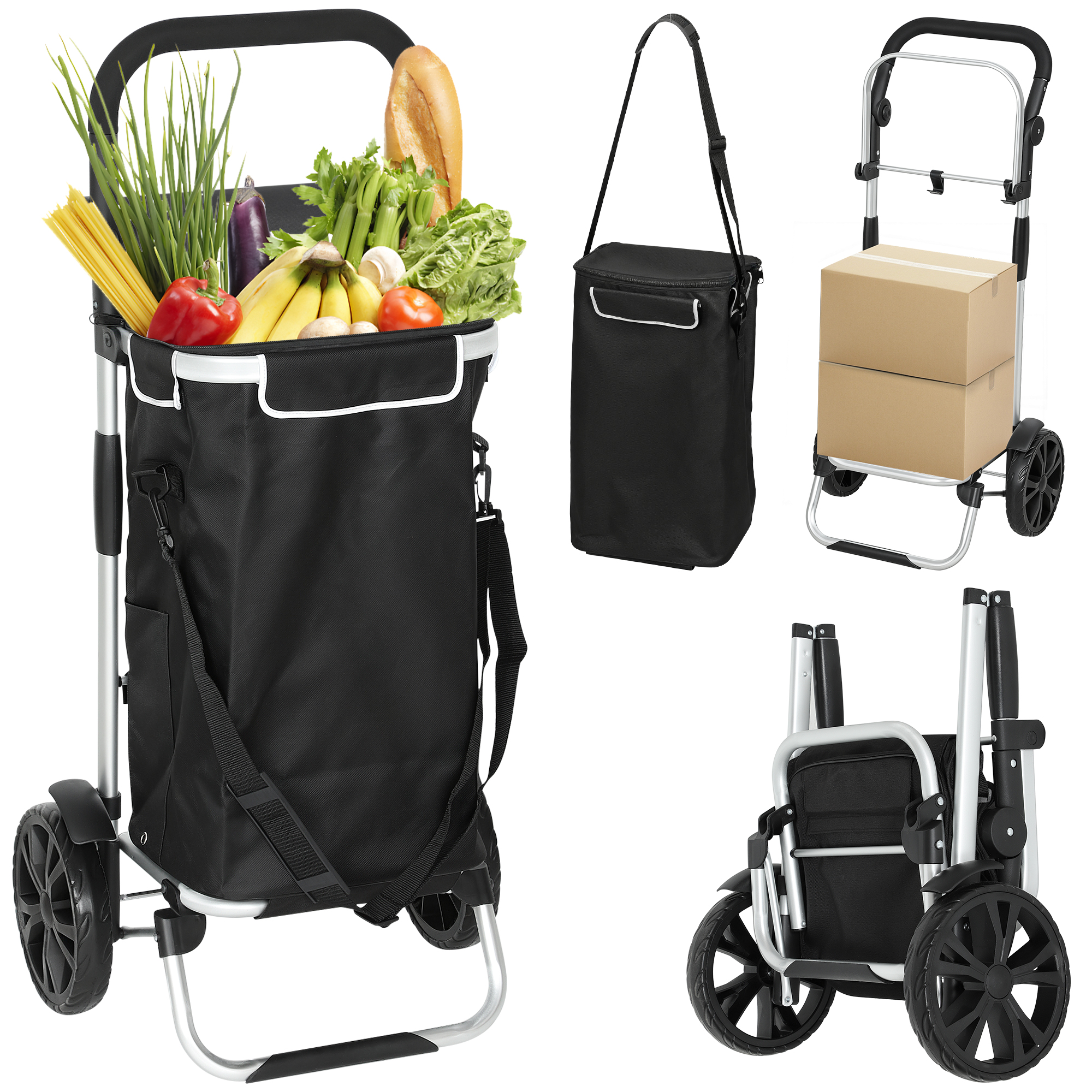 Chariot de courses pliable 3 en 1, capacité de 40 litres et 25 kg, avec ...