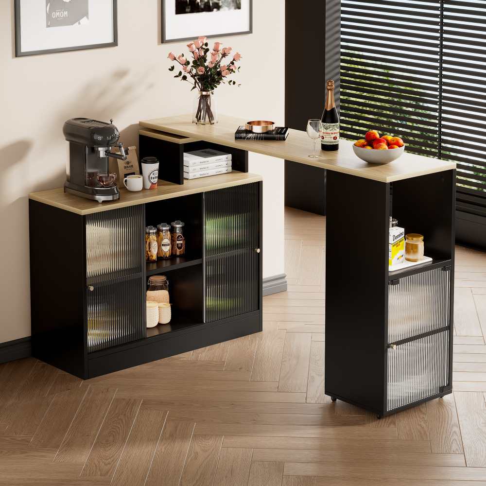 Mesa de bar extensible con almacenaje, negra, diseño moderno, giratoria ...