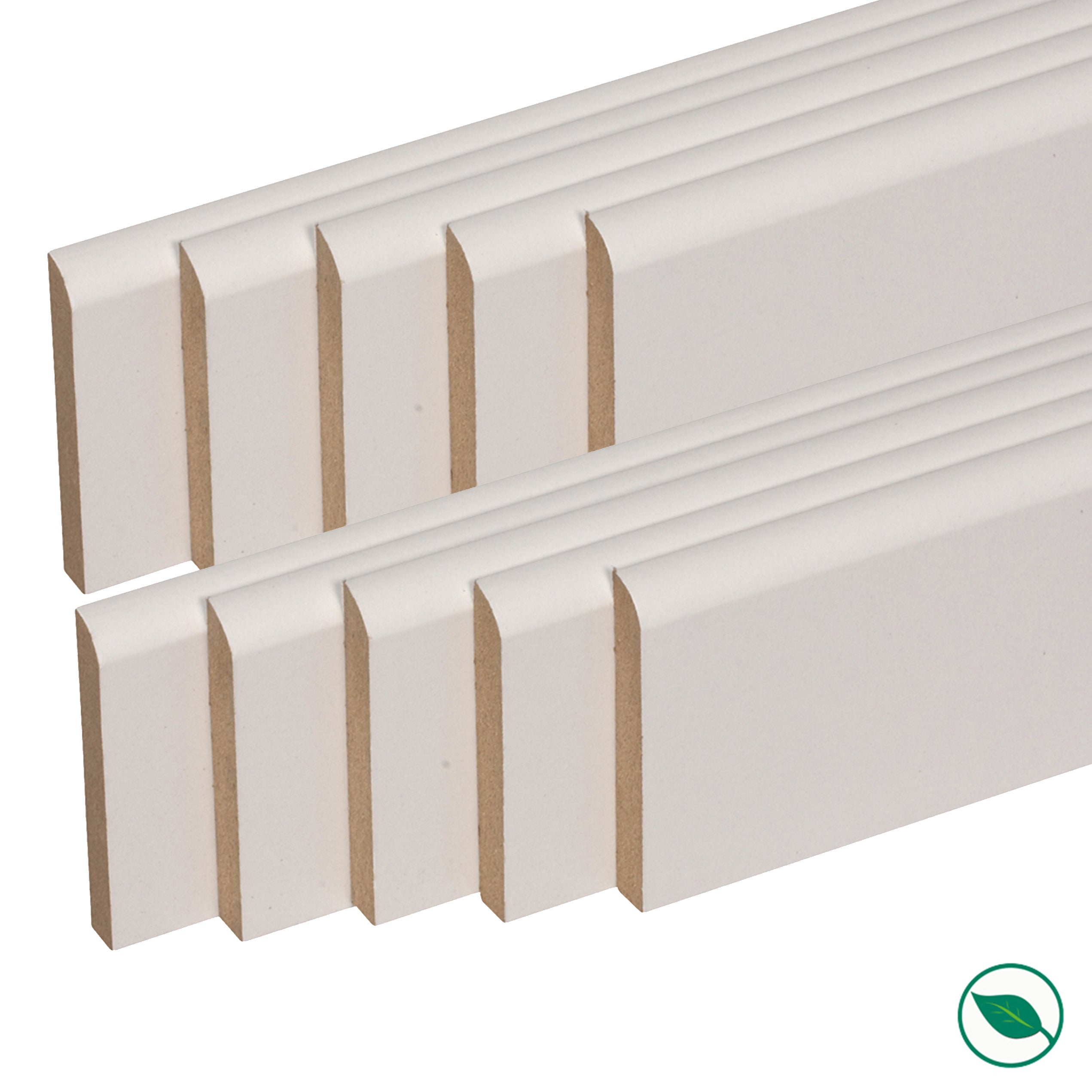 Pack de 10 plinthes bord arrondi médium (mdf) revêtues blanc 2200 x 35 ...
