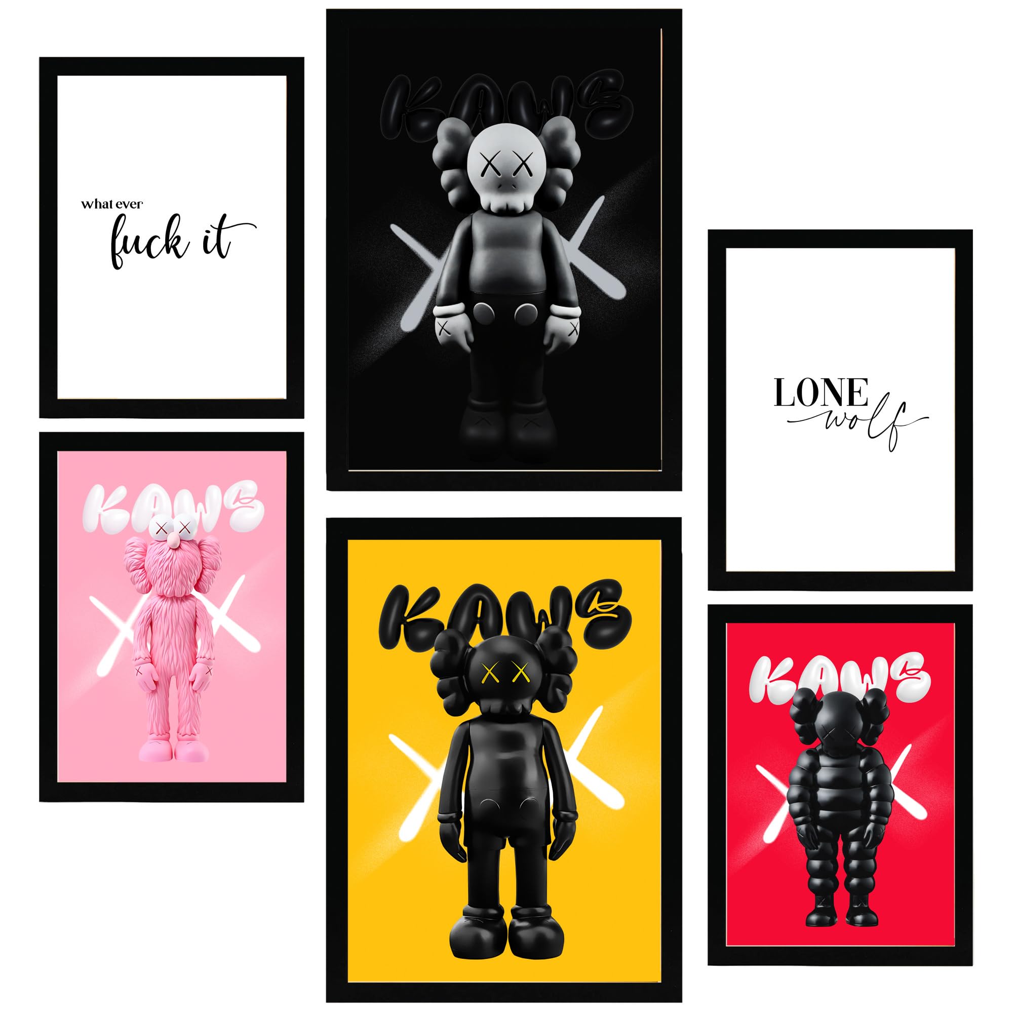 Lot De 6 Kaws Emblématique Coloré Feuille Encadrée Avec Illustration ...