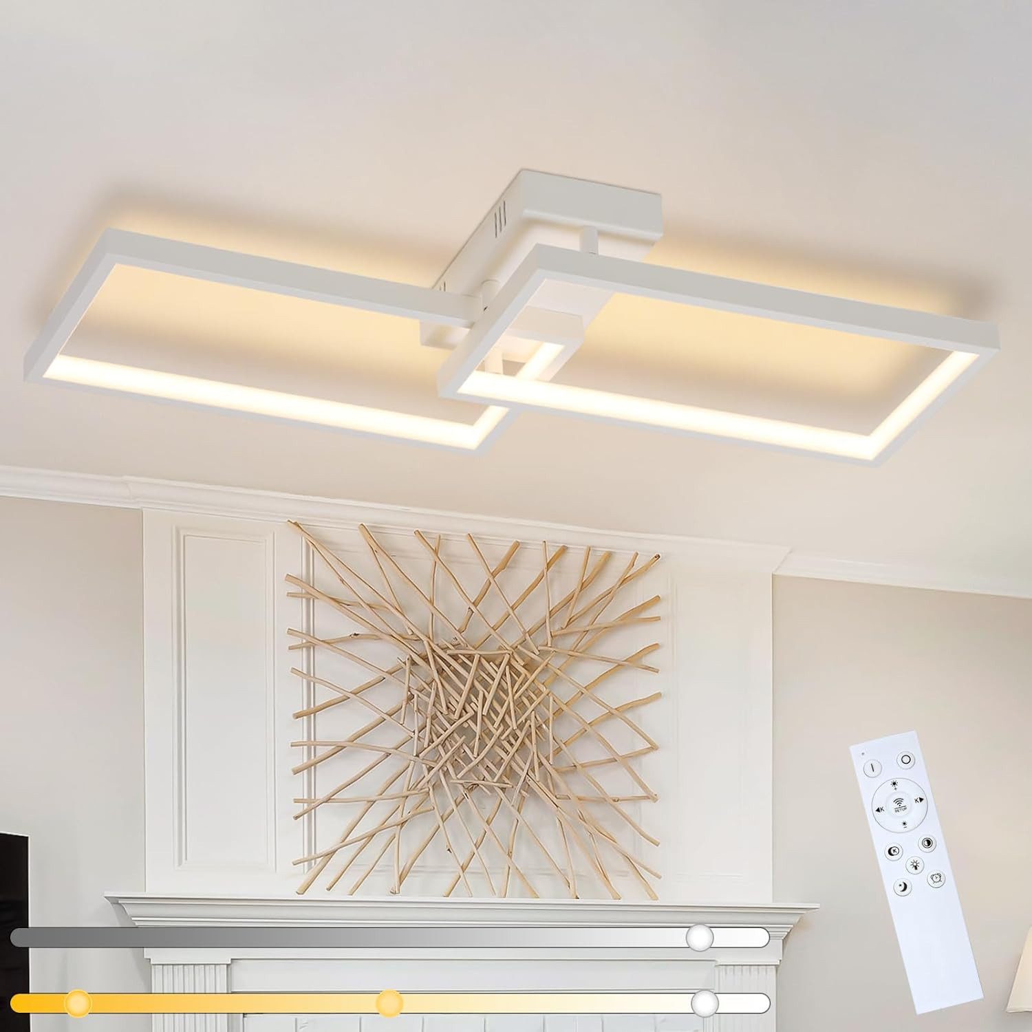 NETTLIFE Lámpara de Techo LED Metal Blanco 48W 80CM Lámpara de Salón ...