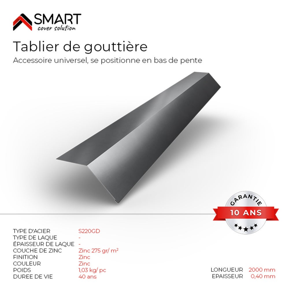 Tablier de gouttière Tôle de couverture H12 Galvanisé L=2m | Bricoman