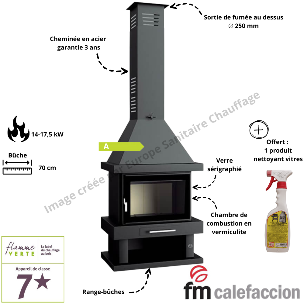 Cheminée à bois frontale avec verre sérigraphié LUZYS 14-17,5 FM ...