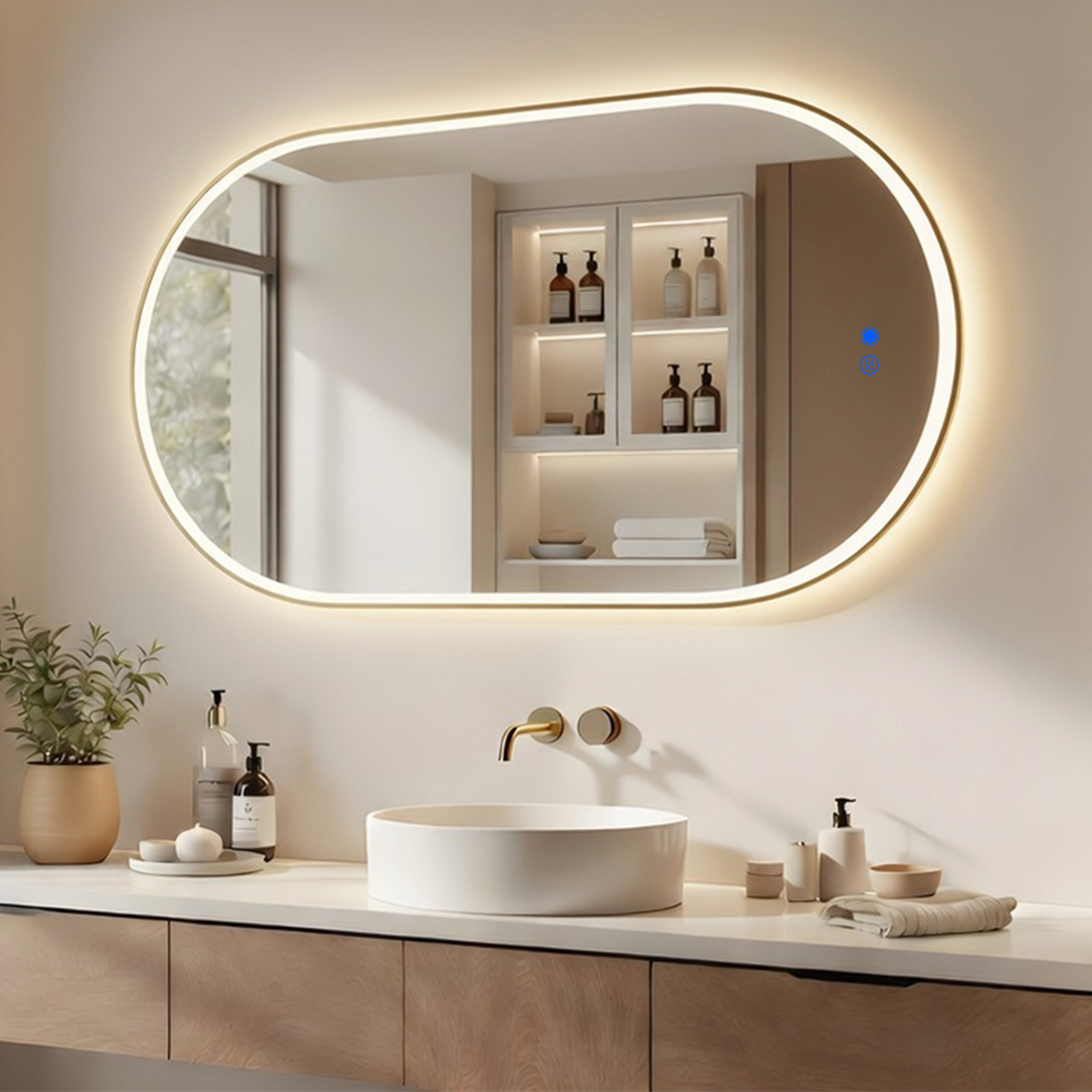 Espejo baño LED ovalado 50x100 cm ARTFORMA – retroiluminado, antivaho ...