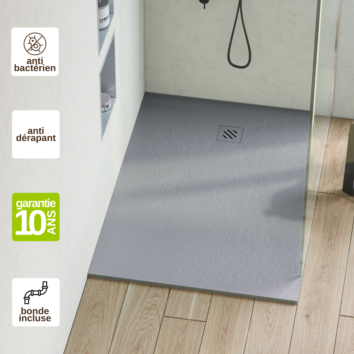 Receveur de Douche Extraplat MINIMO - 80x170x2,6cm – Texture Ardoise ...