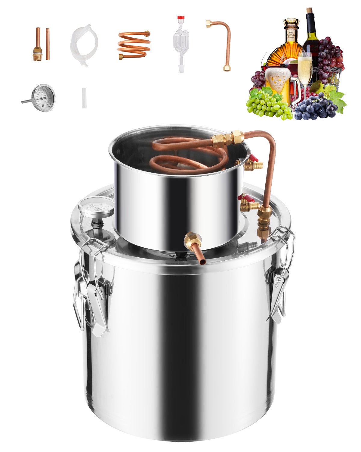 VEVOR Distillatore 19L, Caldaia in Acciaio Inox per Alcool e Acqua con ...