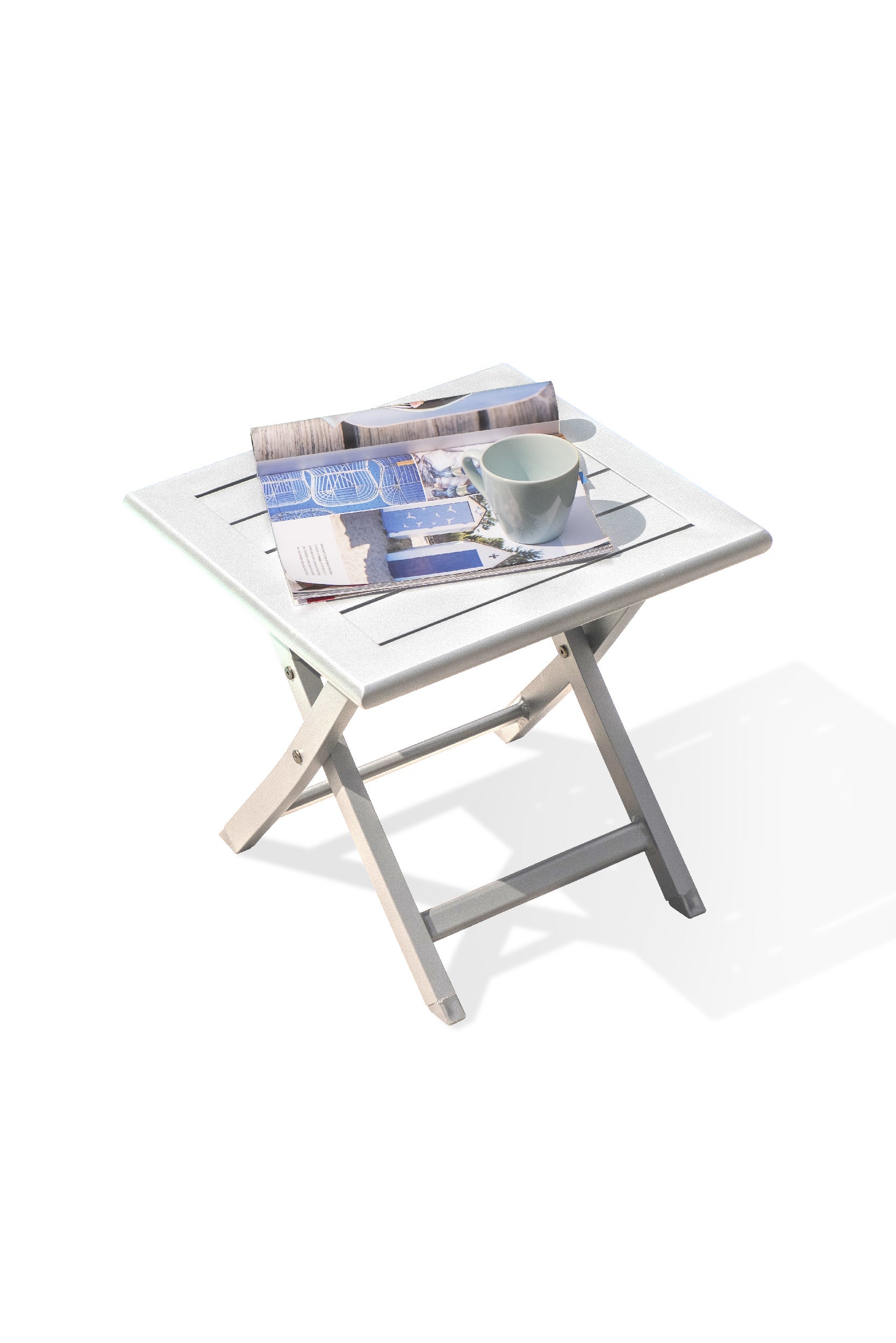 Table basse de jardin pliante en aluminium blanc MARIUS - CITY GARDEN ...