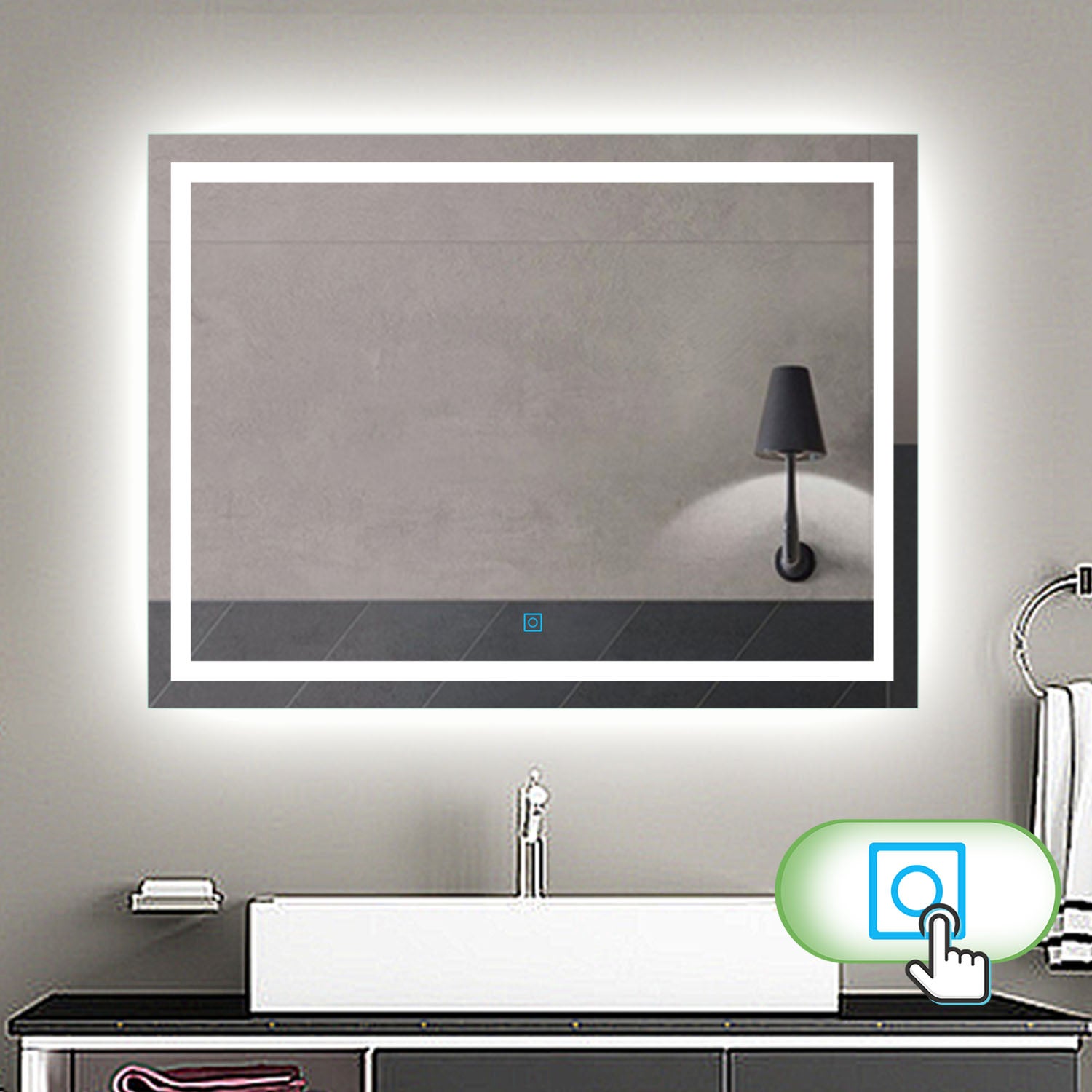 OCEAN Miroir Led Anti-buée 80x60cm Miroir De Salle De Bain Modèle ...