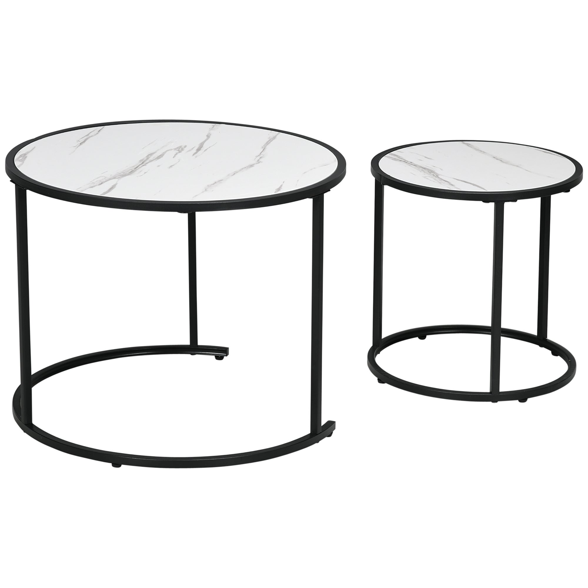 Lot de 2 Tables Basses Rondes gigogne empilables Plateau en bois aspect ...