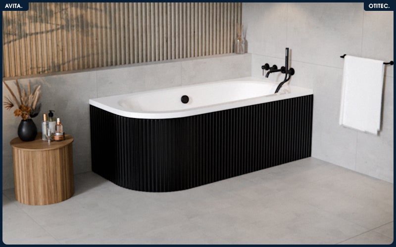 Baignoire asymétrique - 170 x 75 cm - Droite - avec Tablier Rainuré - Siphon Chrome & Pieds ...