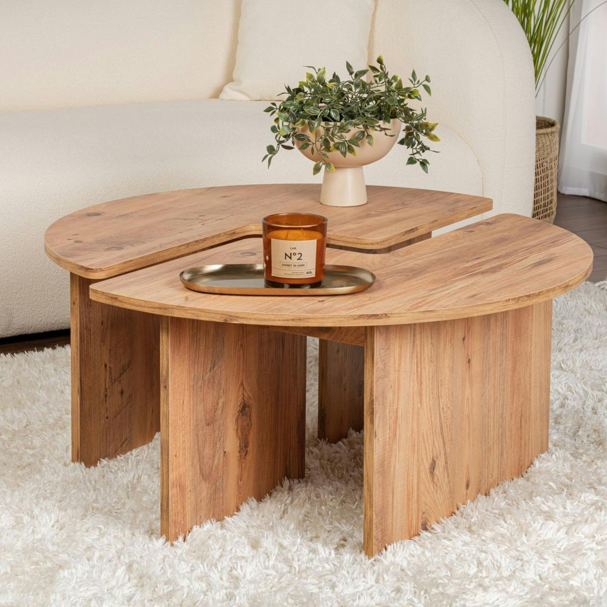 Table basse ronde effet bois de pin – design puzzle MARFA | Leroy Merlin