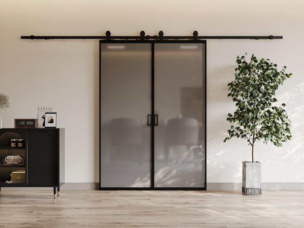 Porte coulissante double avec système en applique - aluminium et verre ...